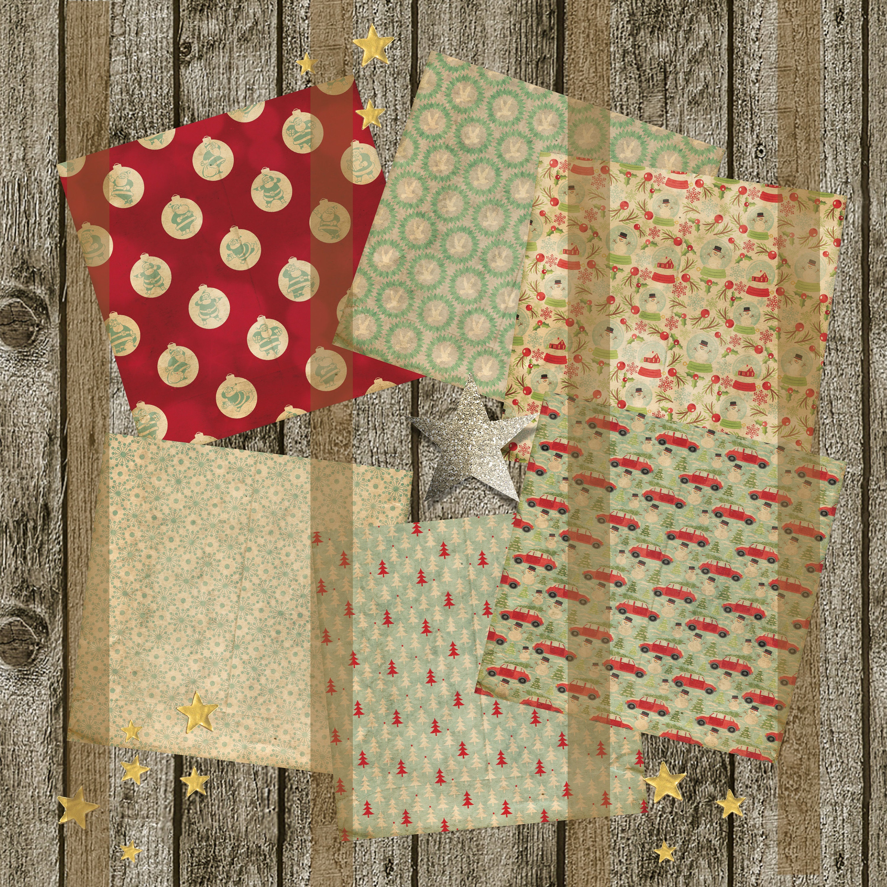Printable Retro Christmas Digital Paper Pack, Vintage Printable ...