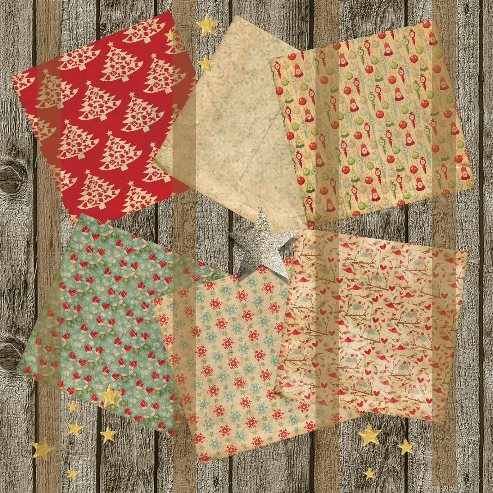 Printable Retro Christmas Digital Paper Pack Part Two, Vintage ...