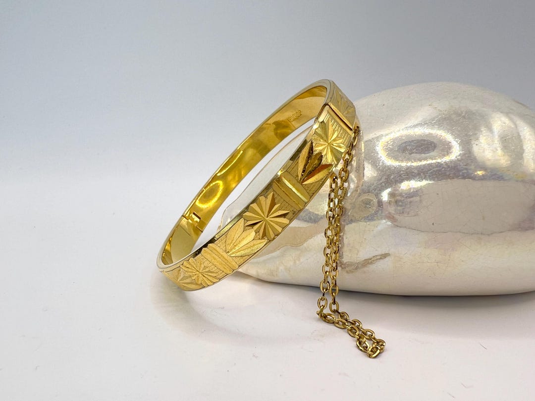 Vintage 18k Rolled Gold Star Bangle, 1960's Cutwork Etched Starburst ...