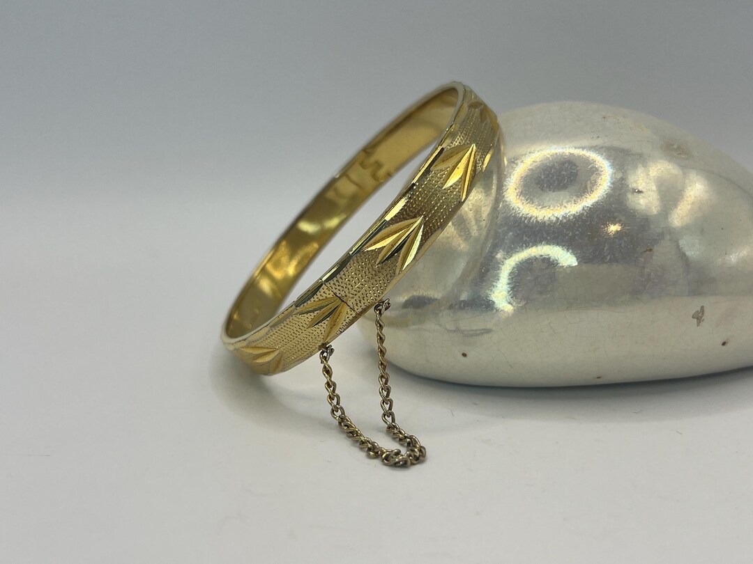Vintage 18k Rolled Gold Star Bangle, 1960's Cutwork Etched Starburst ...