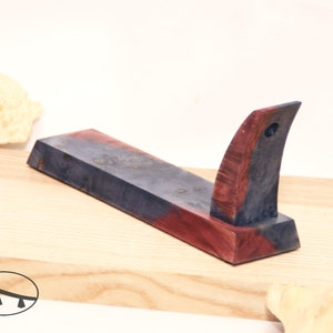 The Blue-red Toned Maple Burl Wood Straight Razor Stand. Collectible ...