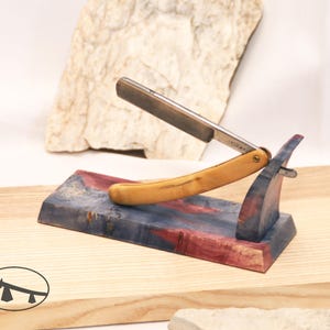 The Wooden Stand for 2 Straight Razors. the Blue-red-toned Maple Burl ...