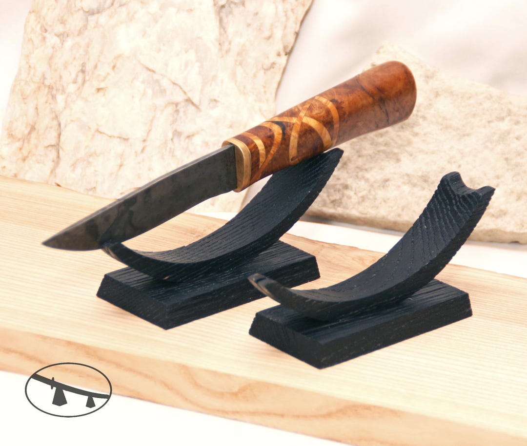The Rustic Black Stained Oak Wood Knife Stand. Collectible Wooden Knife ...