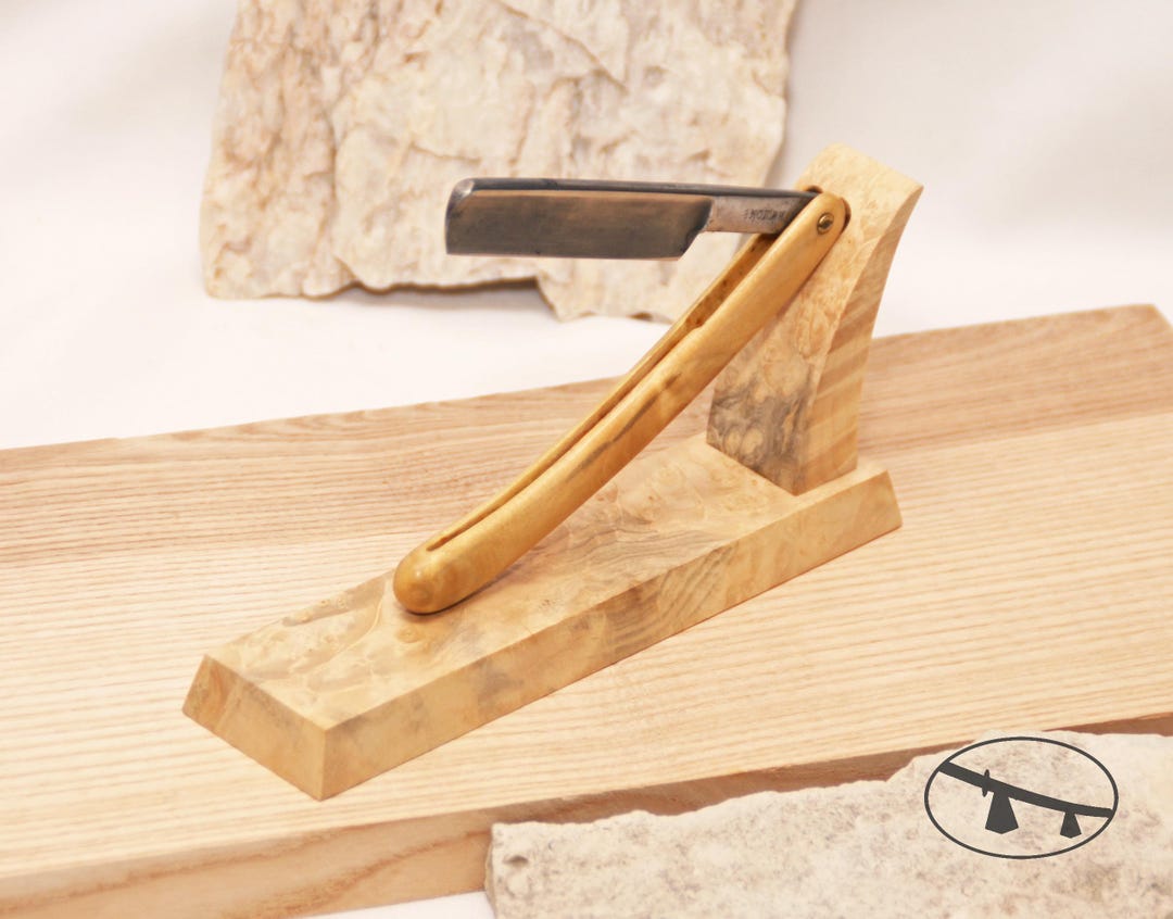 The Spalted Maple Wood Straight Razor Holder. Collectible Razor Stand ...