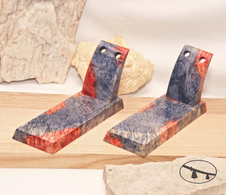 The Wooden Stand for 2 Straight Razors. the Blue-red-toned Maple Burl ...