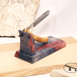 The Wooden Stand for 2 Straight Razors. the Blue-red-toned Maple Burl ...
