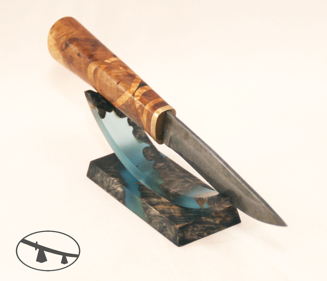 The Maple Burl Wood and Blue Epoxy Resin Knife Stand. Black - Etsy