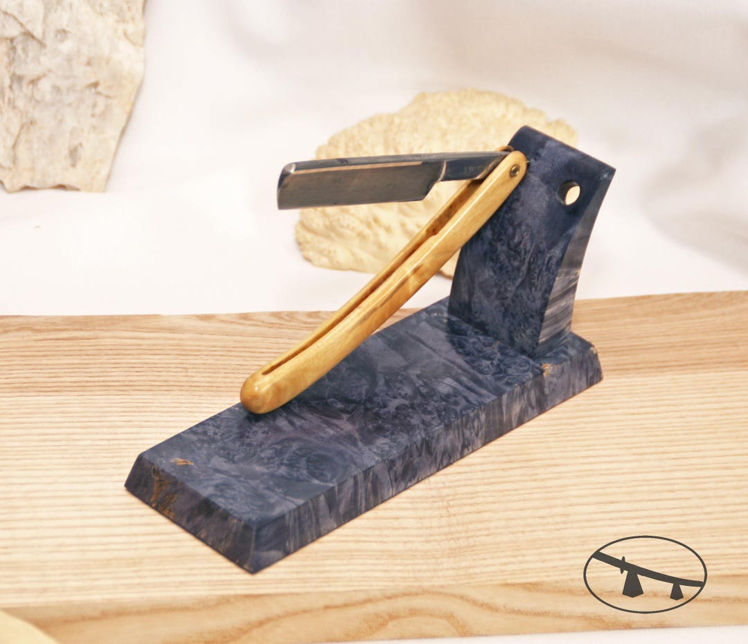 The Blue-toned Maple Burl Wood Straight Razor Holder. the Wooden Holder ...