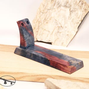 The Wooden Stand for 2 Straight Razors. the Blue-red-toned Maple Burl ...