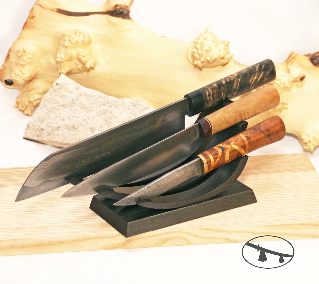The Bog Oak Wood Holder for 3 Knives. Wooden Knife Stand. Collectible ...