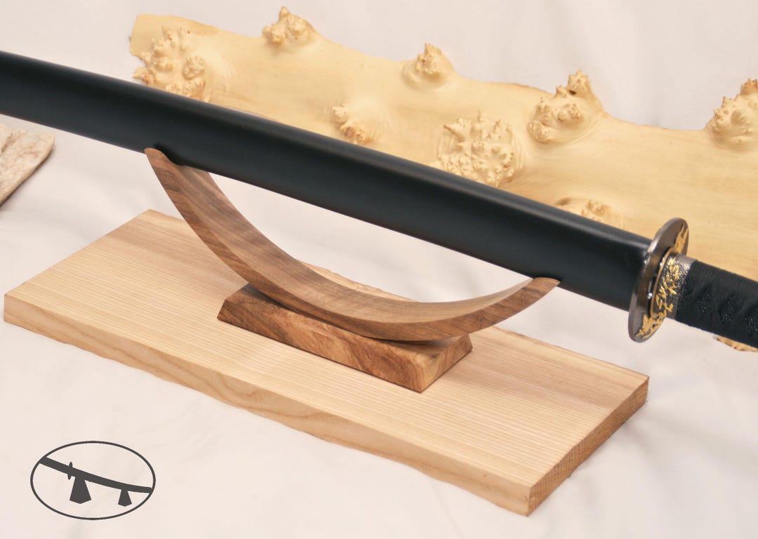 The Walnut Wood Wakizashi Stand. the Wooden Sword Holder. Wooden Tanto ...