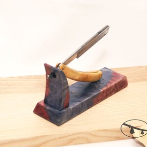 The Blue-red Toned Maple Burl Wood Straight Razor Stand. Collectible ...