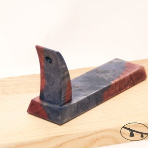 The Blue-red Toned Maple Burl Wood Straight Razor Stand. Collectible ...