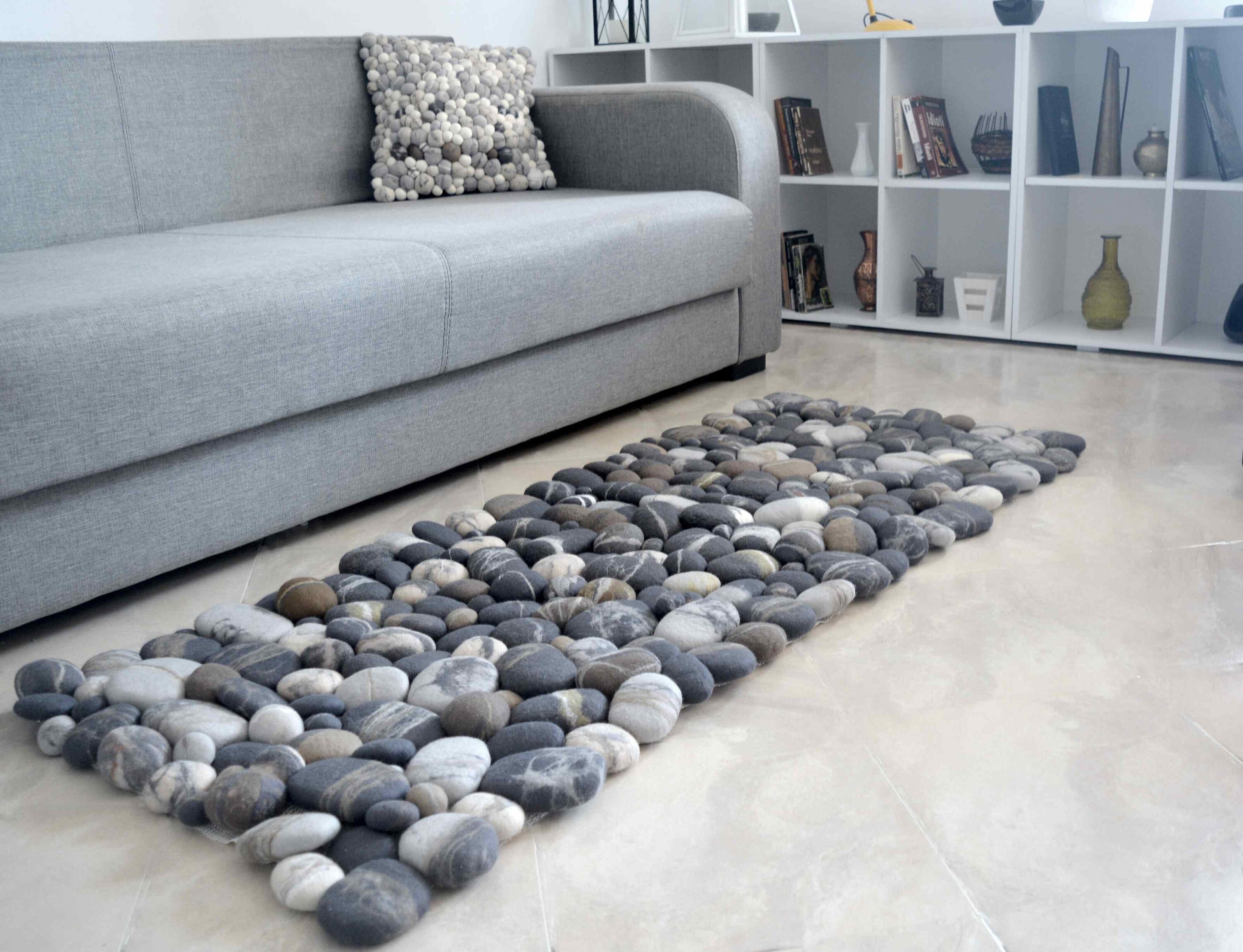 Stone carpet wool pebbles Felt stone rug rock rug stone | Etsy