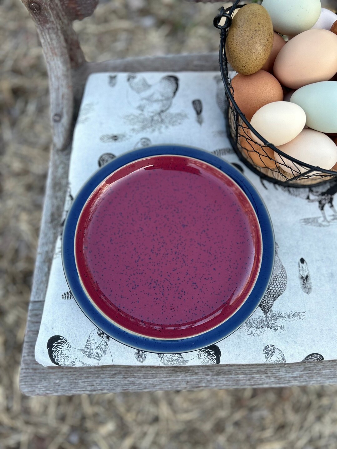 Denby Harlequin Speckled Stoneware Salad Plate Red Blue Edge Trim ...