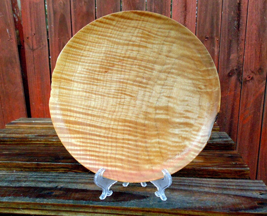 Fantastic Tiger or Fiddleback Maple Wood Plate, Hand Crafted Art Piece From Beautiful Mother ...
