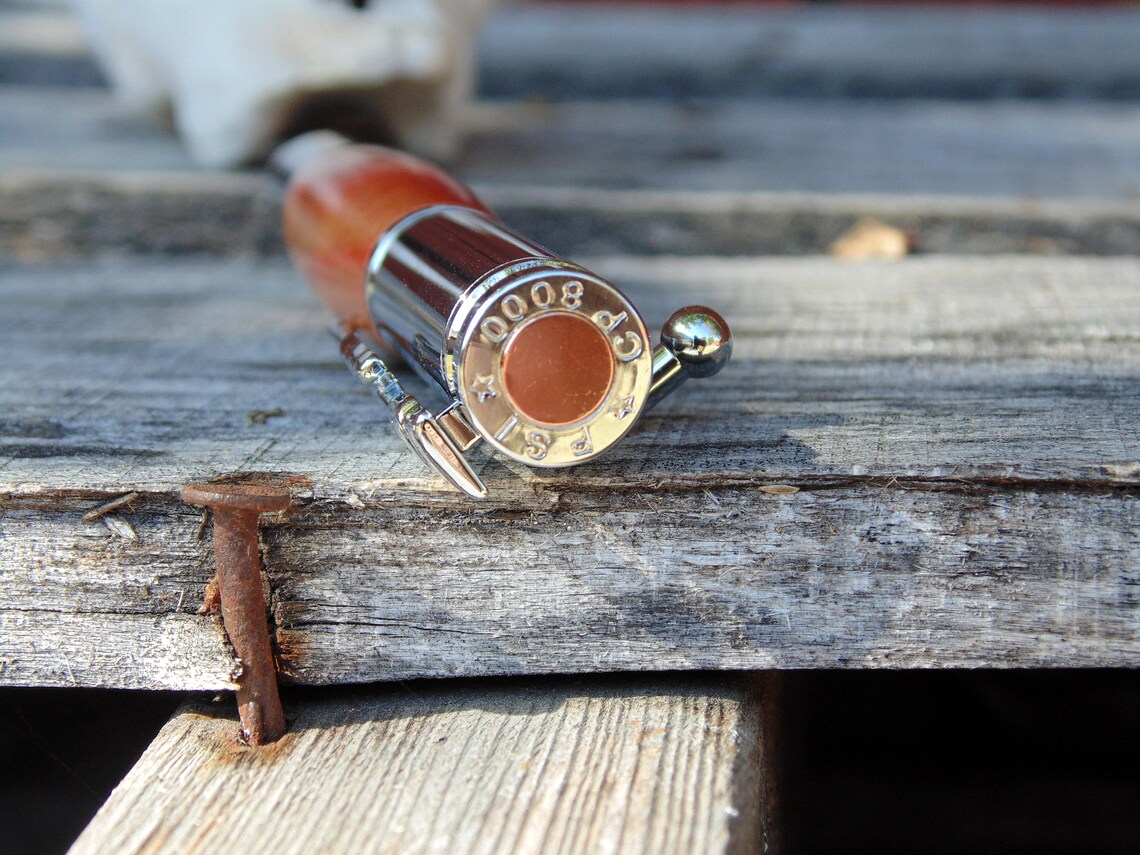 Red Flame Box Elder wood Bullet pen with bolt action | Etsy