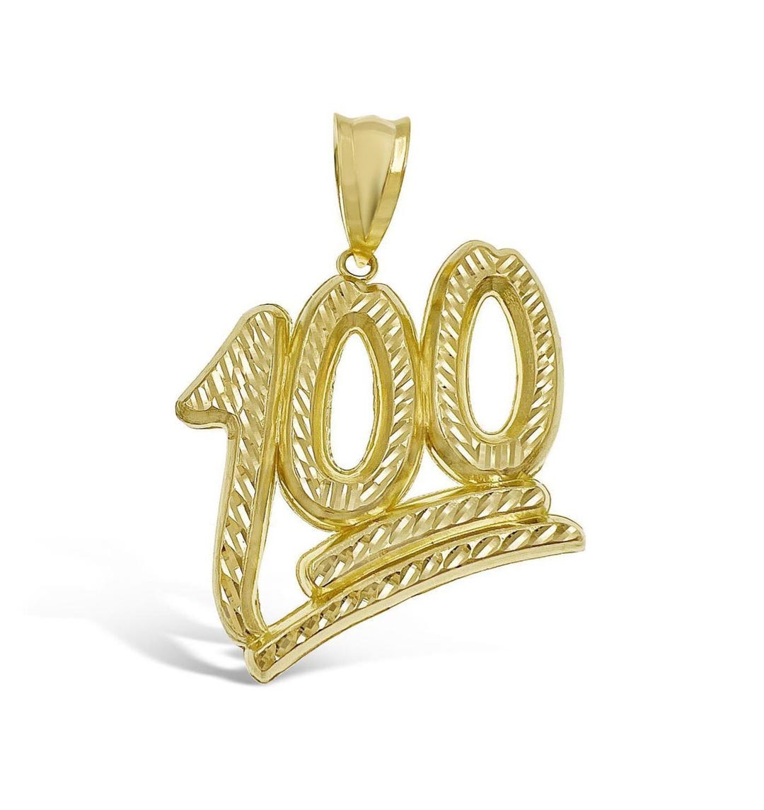 100 Emoji Pendant 10k Yellow Gold Diamond Cut Charm 1.7" - Etsy
