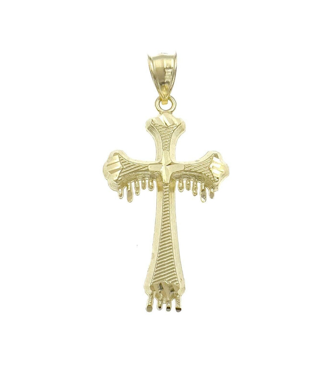 10k Gold Cross Drip Pendant Charm Diamond Cut 1.9" - Etsy