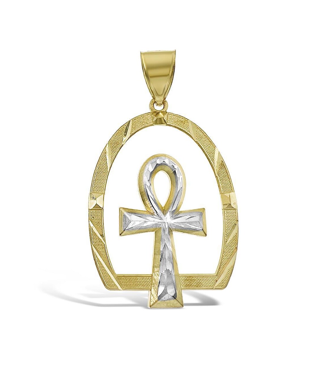Egyptian Ankh Cross Pendant 10k Yellow Gold Men Charm 2" - Etsy