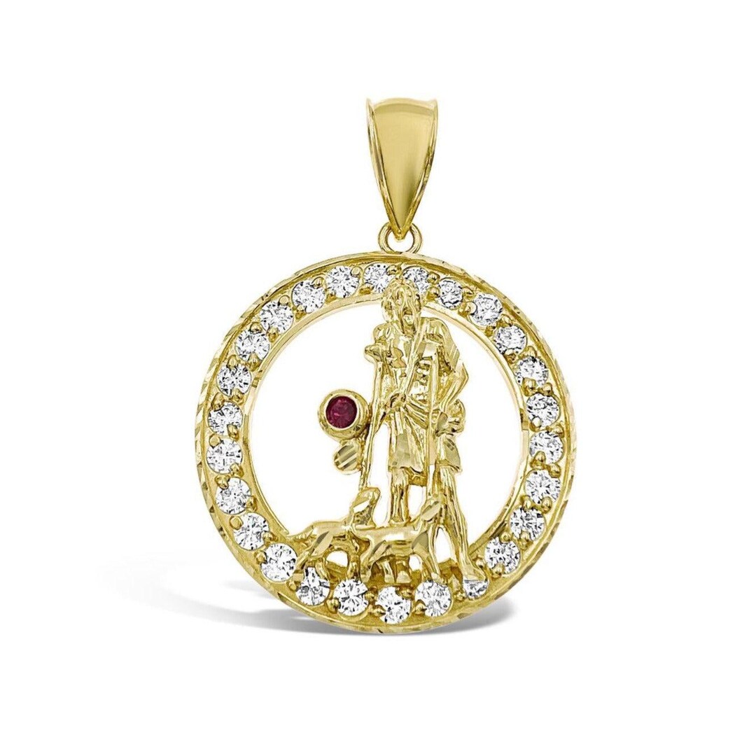 Saint Lazarus Pendant 10k Gold San Lazaro Men Charm 1.8" - Etsy