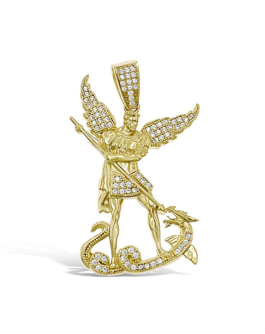 Archangel Saint St Michael Ice Real 10k Gold Pendant Men Charm 2 - Etsy