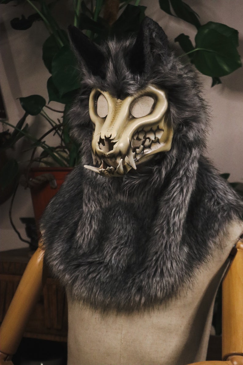 Full Head Fluffy Wolf Skull Leather Mask for Larp Larp Roleplay Cosplay ...