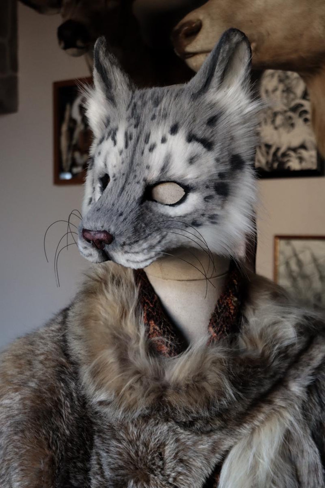 Snow Panther Leather Mask for Larp GN Roleplay Cosplay Furry Fursuit ...