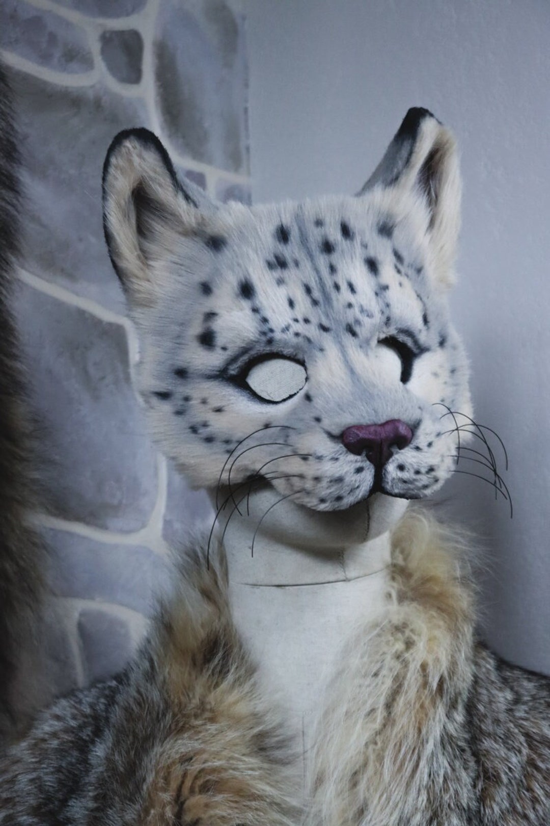 Fluffy Snow Leopard Leather Mask for Larp Larp Roleplay Cosplay Furry ...