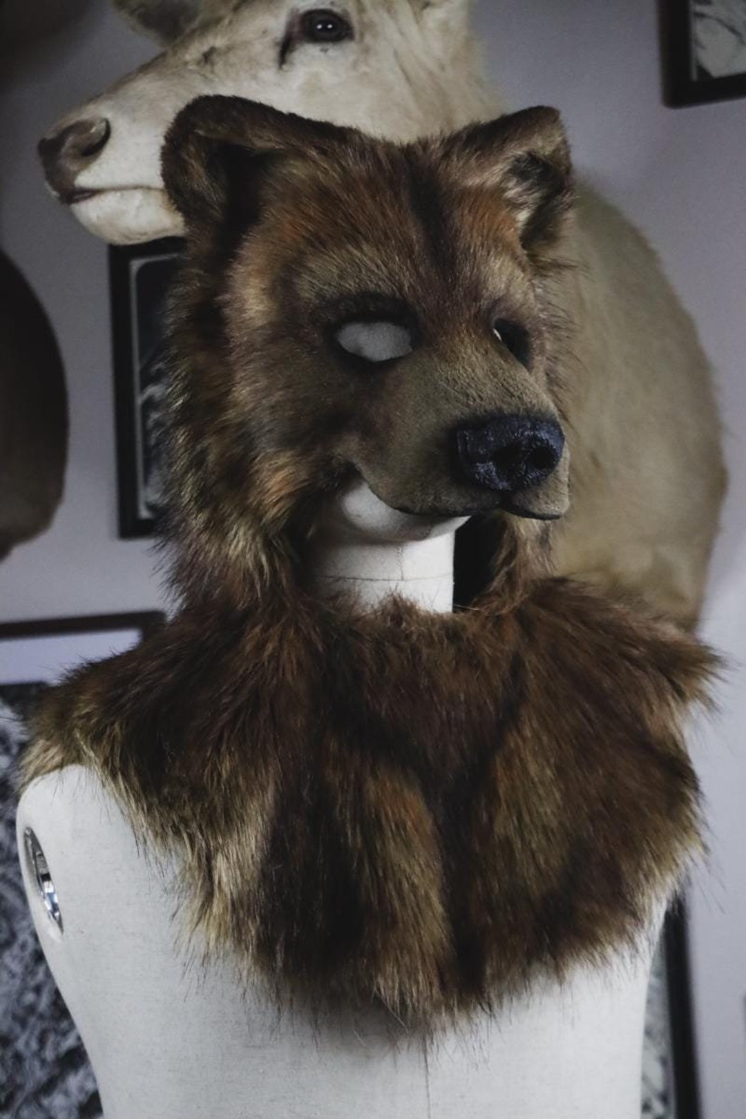 Brown Bear - Leather and Faux Fur Mask for Larp GN Roleplay Cosplay ...