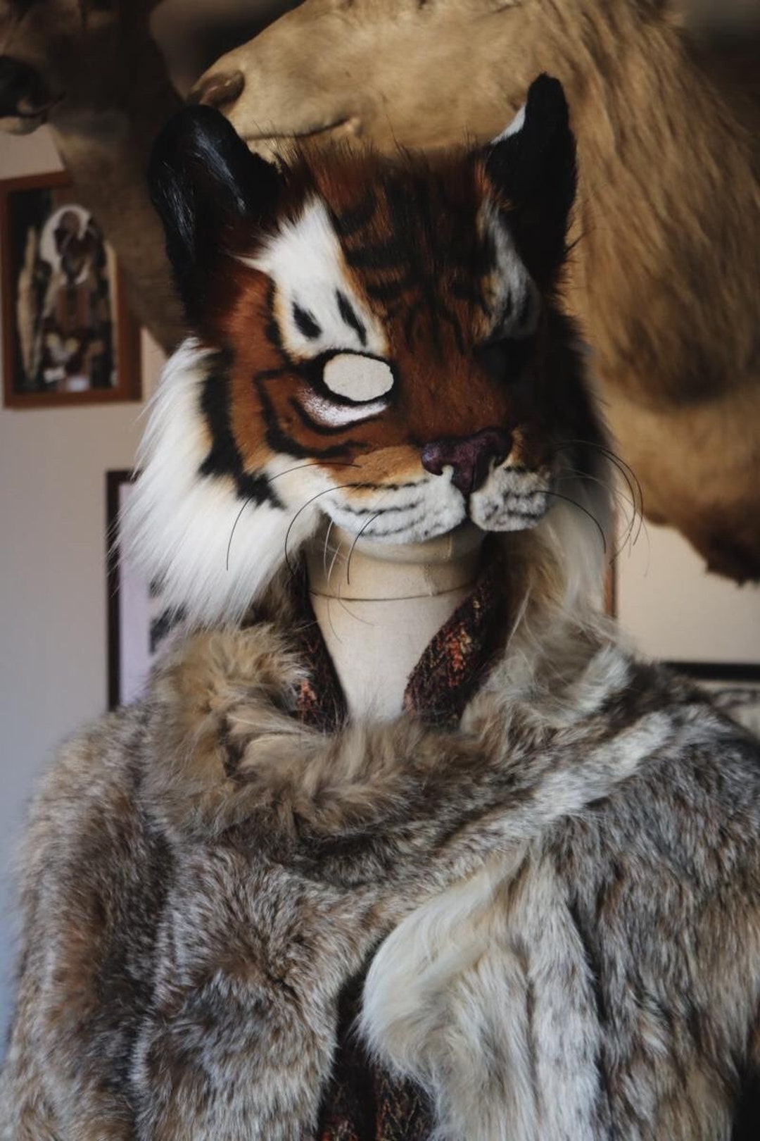 Red Tiger - Leather and Faux Fur Mask for LARP GN Furry Fursuit ...