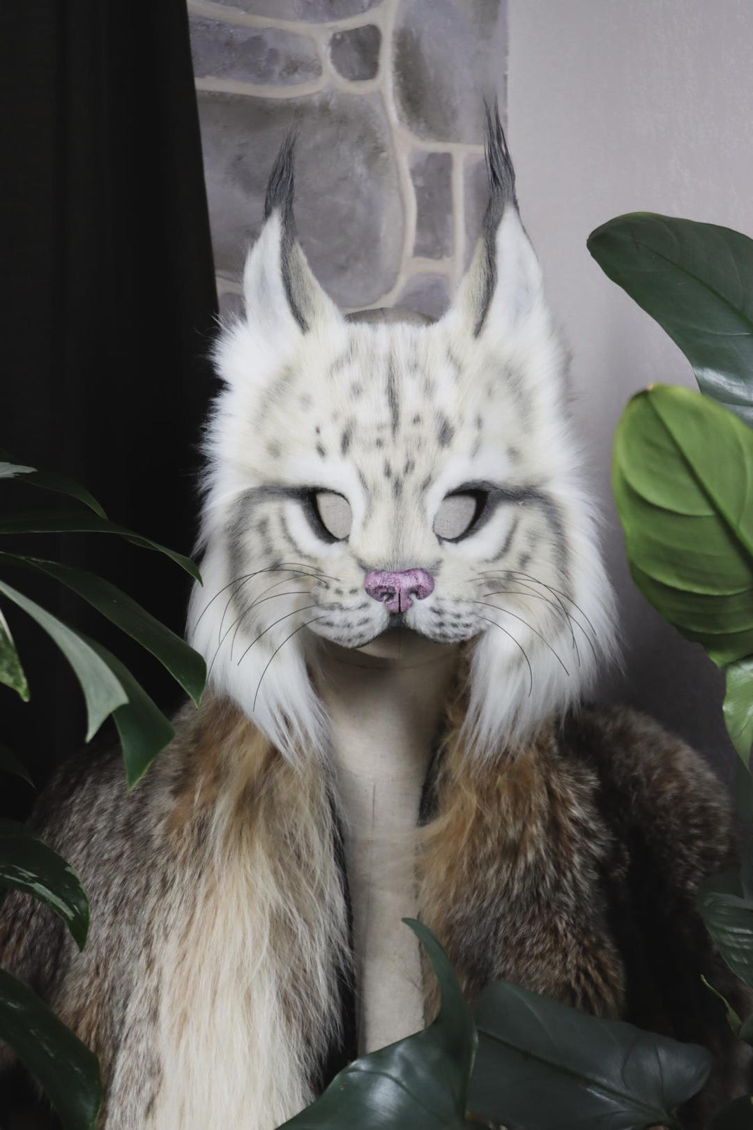 Cream Lynx - Leather and Faux Fur Mask for Larp GN Roleplay Cosplay Furry Therian - Etsy