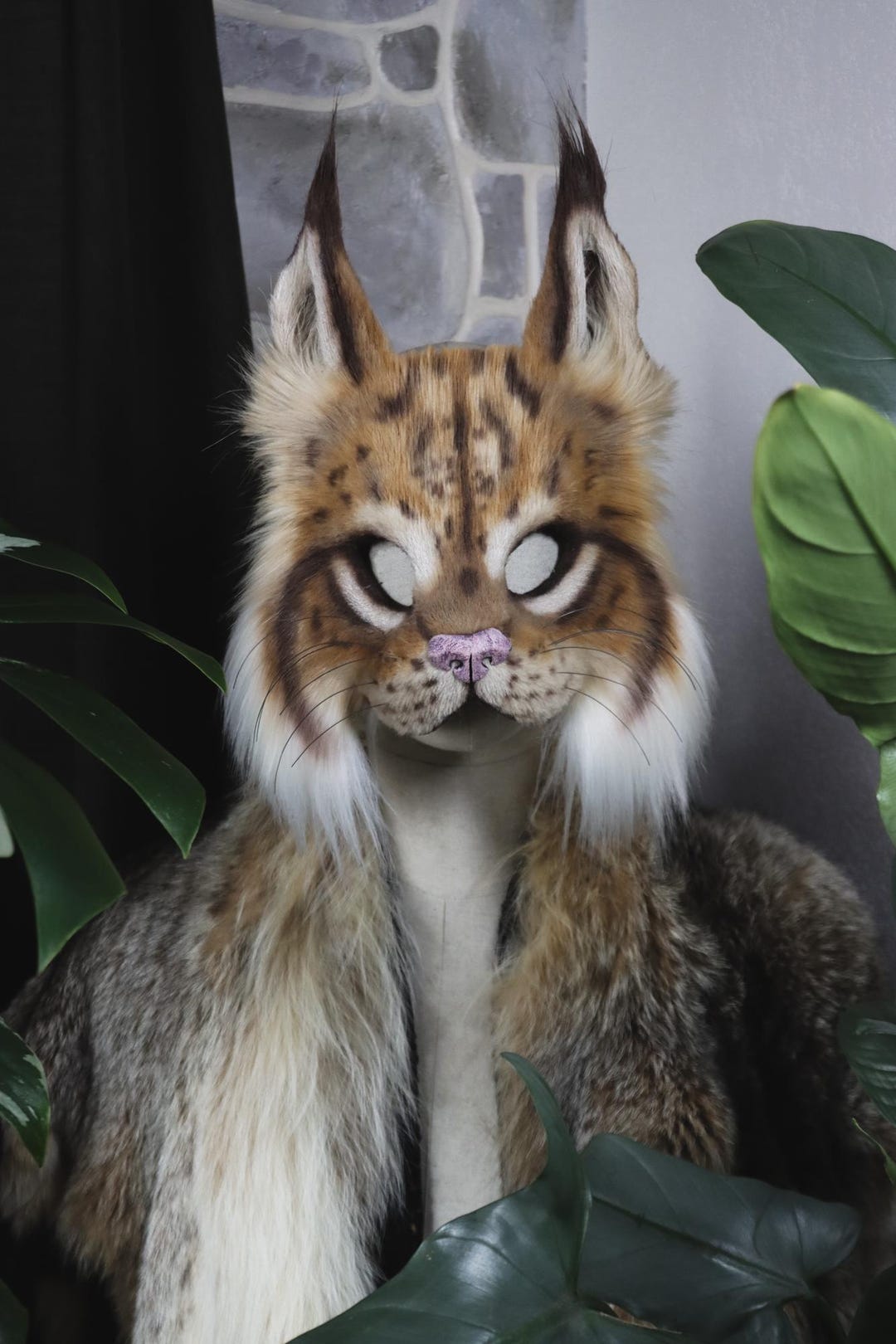 Bobcat - Leather and Faux Fur Mask for Larp GN Roleplay Cosplay Furry ...
