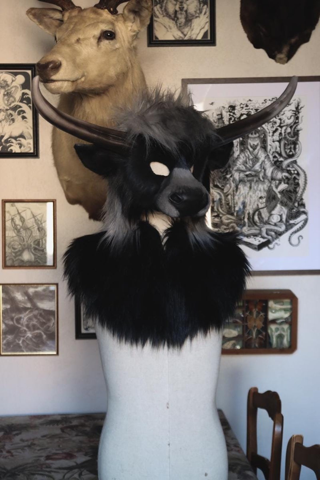 Bull / Cow Leather and Faux Fur Mask for Larp Roleplay Cosplay Furry ...