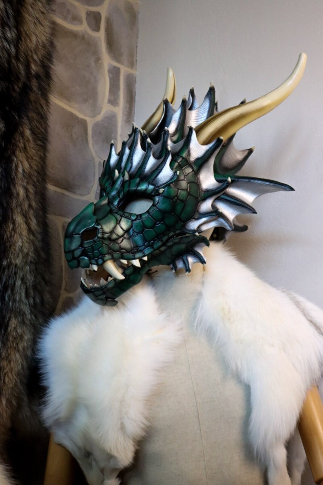 Green Dragon With Articulated Jaw Leather Mask for Larp LARP Roleplay ...