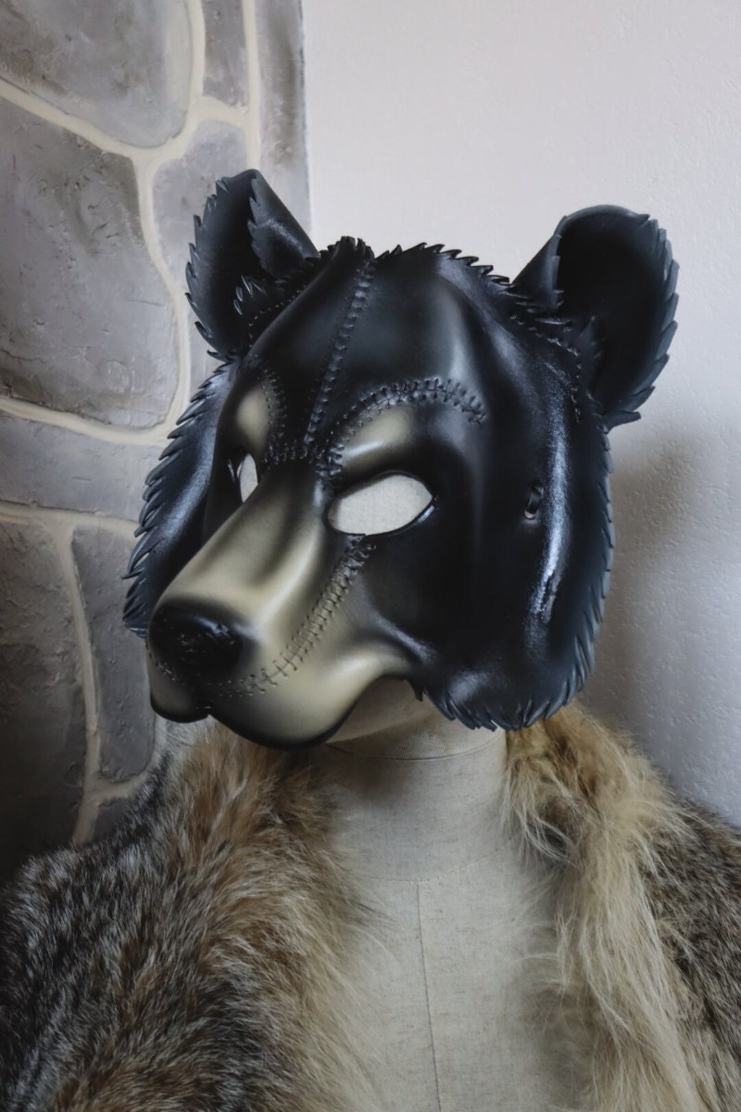 Black Bear Leather Mask for Larp Larp Roleplay Furry Fursuit Therian - Etsy
