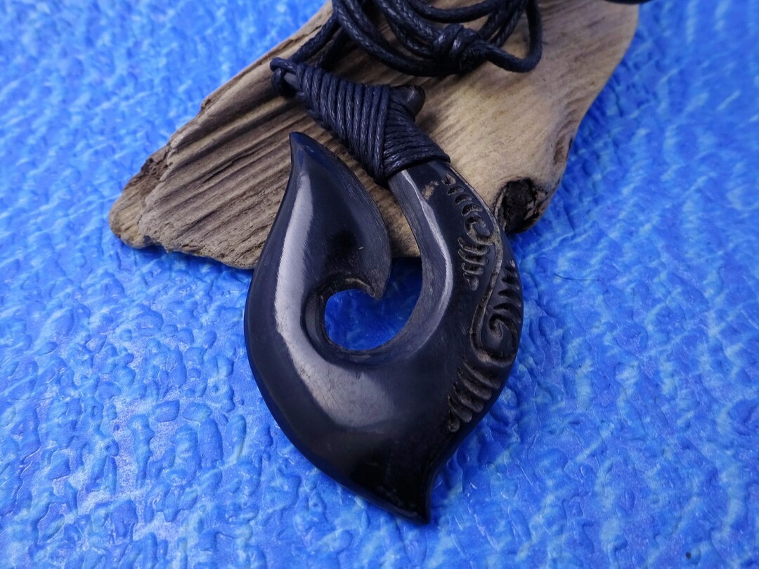 Classic Maori Fish Hook Pendant Necklace Black Horn Beach Jewelry - Etsy