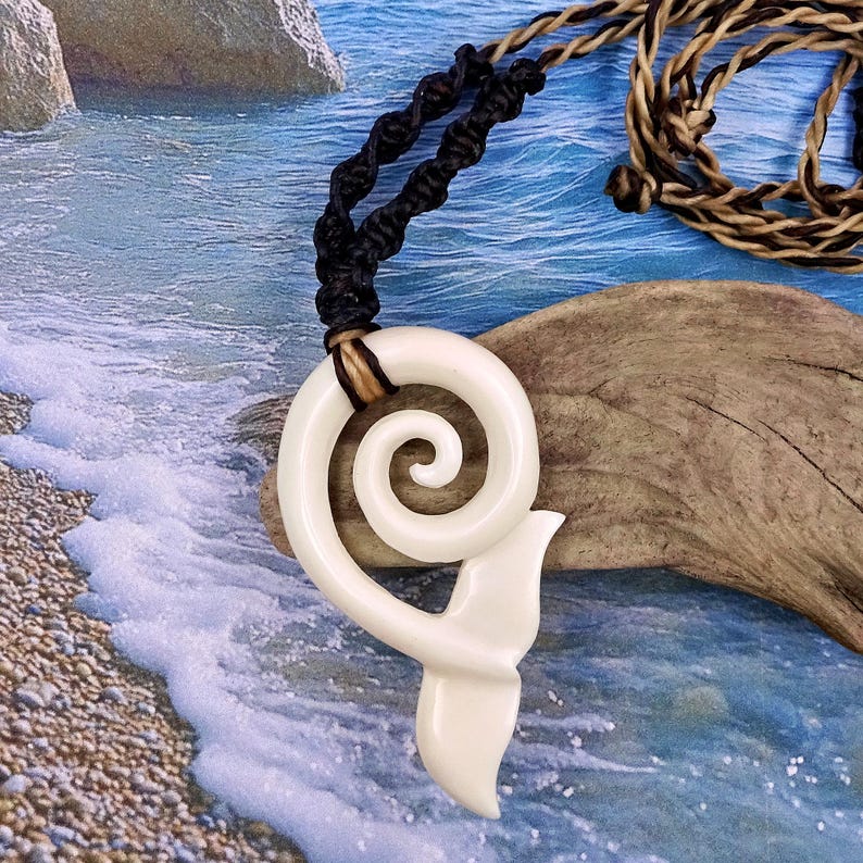 Maori Koru Wave Whaletail Pendant Macrame Necklace - Etsy