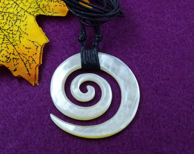 Koru Spiral Pendant Necklace MOP Shell Tribal Surfer Good Luck Unisex ...
