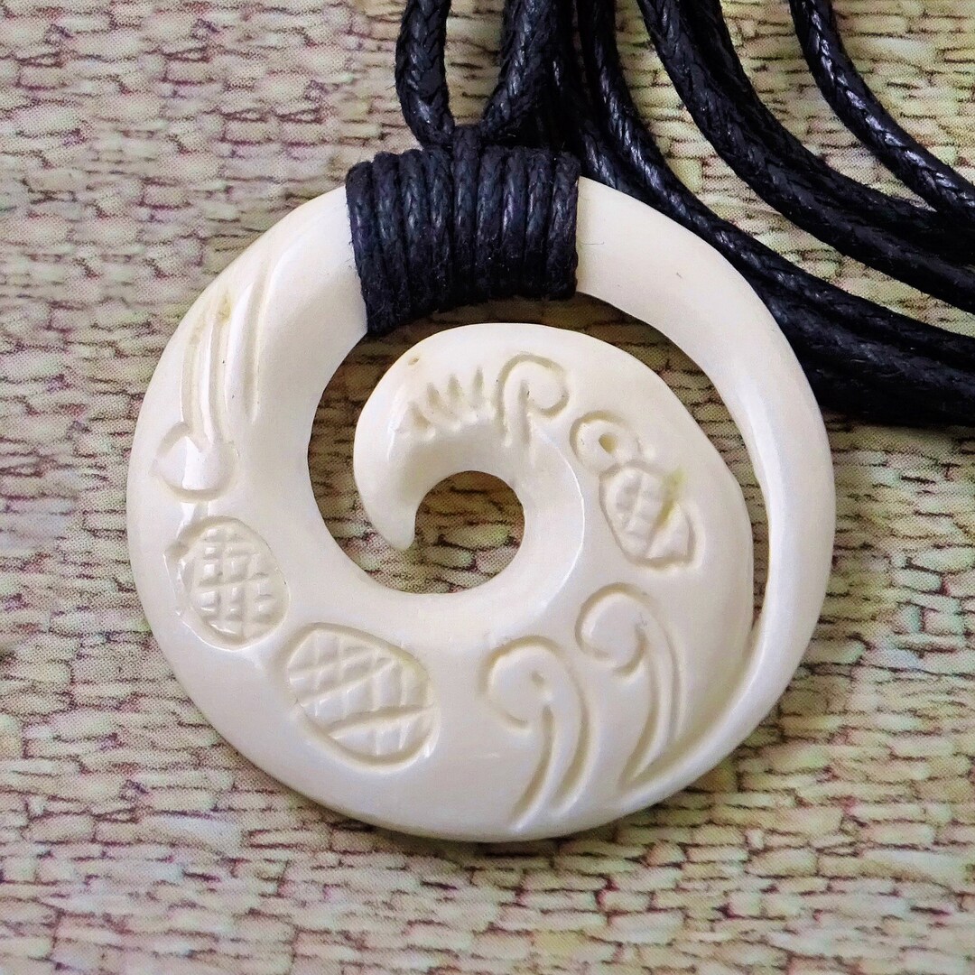Maori Closed Koru Pendant Necklace Hand Carved Bone Surfer - Etsy