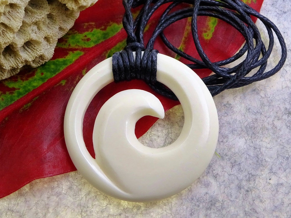 Maori Closed Koru Pendant Necklace Hand Carved Bone Surfer | Etsy