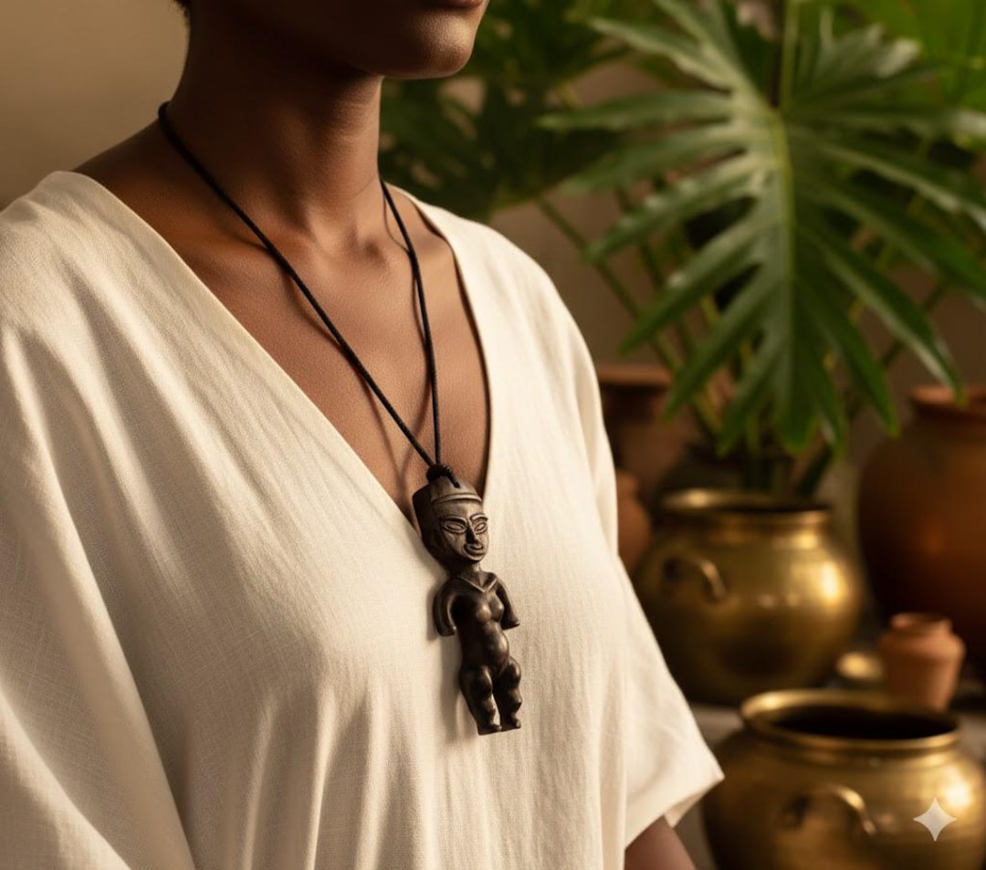 Hand-carved Ebony Fertility Doll Pendant - Ashanti Style Akua'ba ...