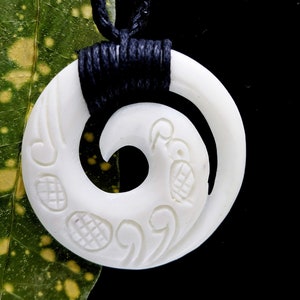 Maori Closed Koru Pendant Necklace Hand Carved Bone Surfer | Etsy