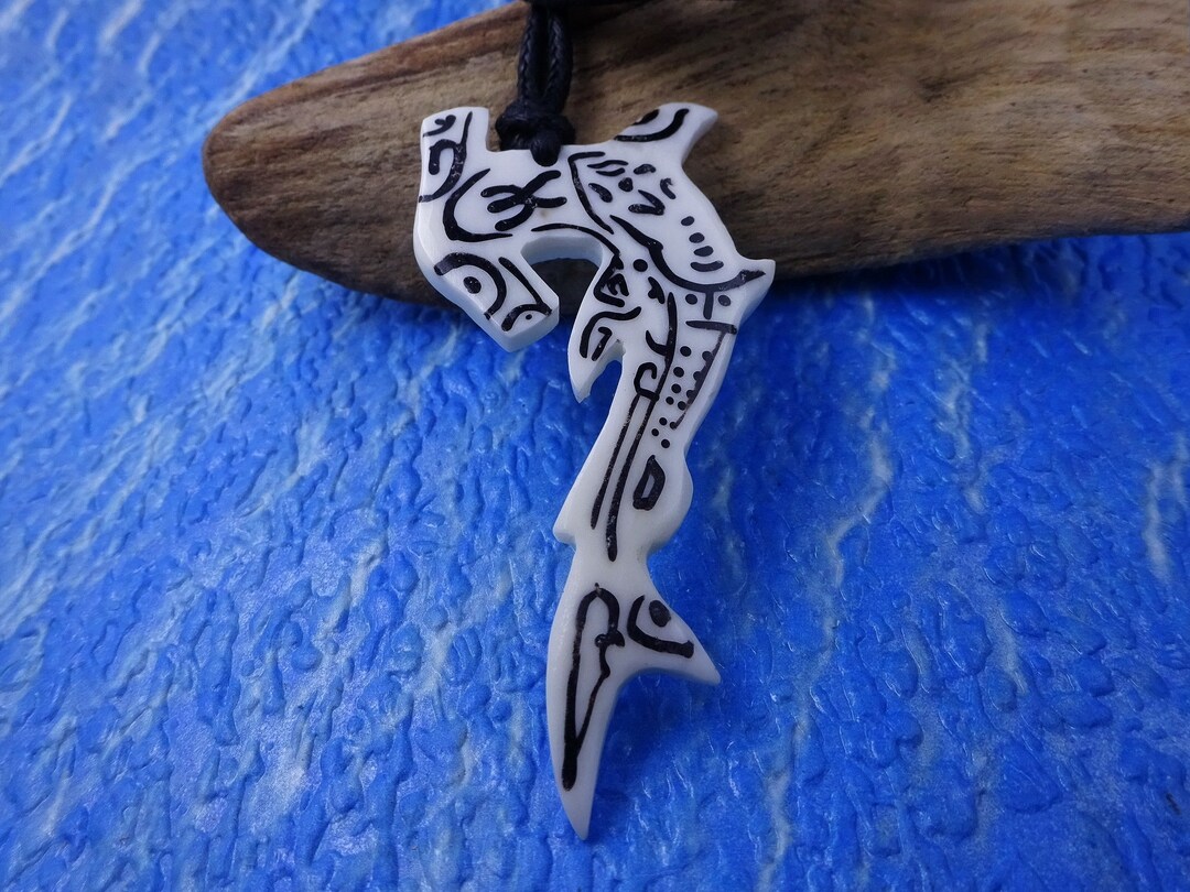 Hammerhead Shark Tattoo Pendant Hand Carved Beach Jewelry - Etsy