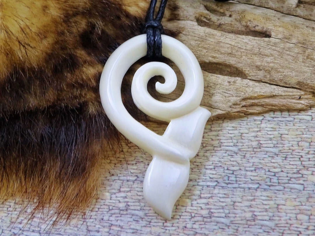 Maori Koru Wave Whaletail Pendant Hand Carved Bone Surfer - Etsy