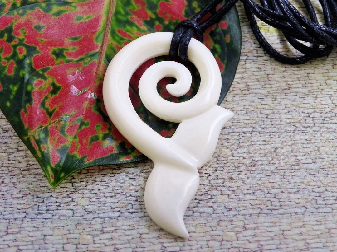 Maori Koru Wave Whaletail Pendant Hand Carved Bone Surfer - Etsy