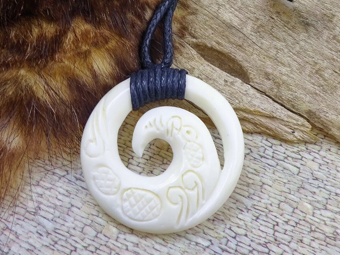 Maori Closed Koru Pendant Necklace, Hand Carved, Bone, Surfer Necklace ...