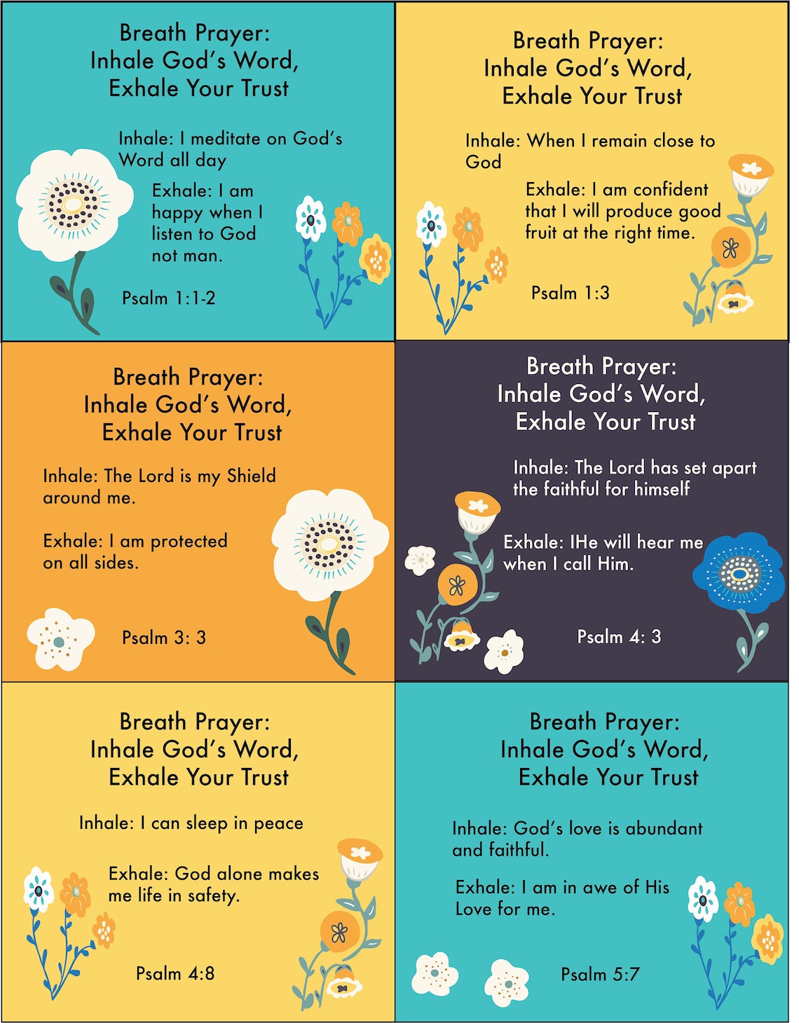 Breath Prayers Psalms, Memory Verse Cards, Christian Printable, Digital ...