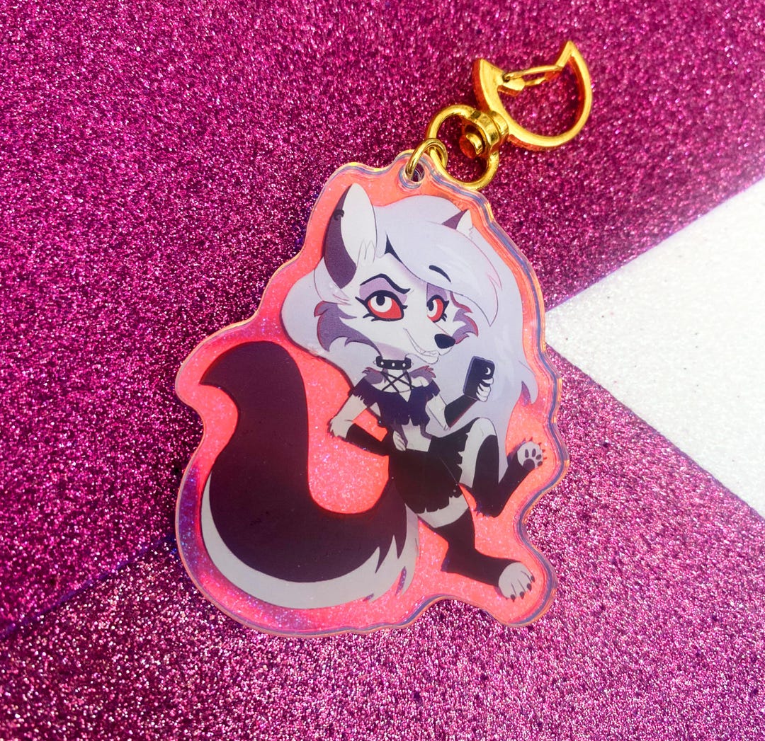Loona Wolf Charm Clear Rainbow Keychain Keyring Acrylic Helluva Boss ...