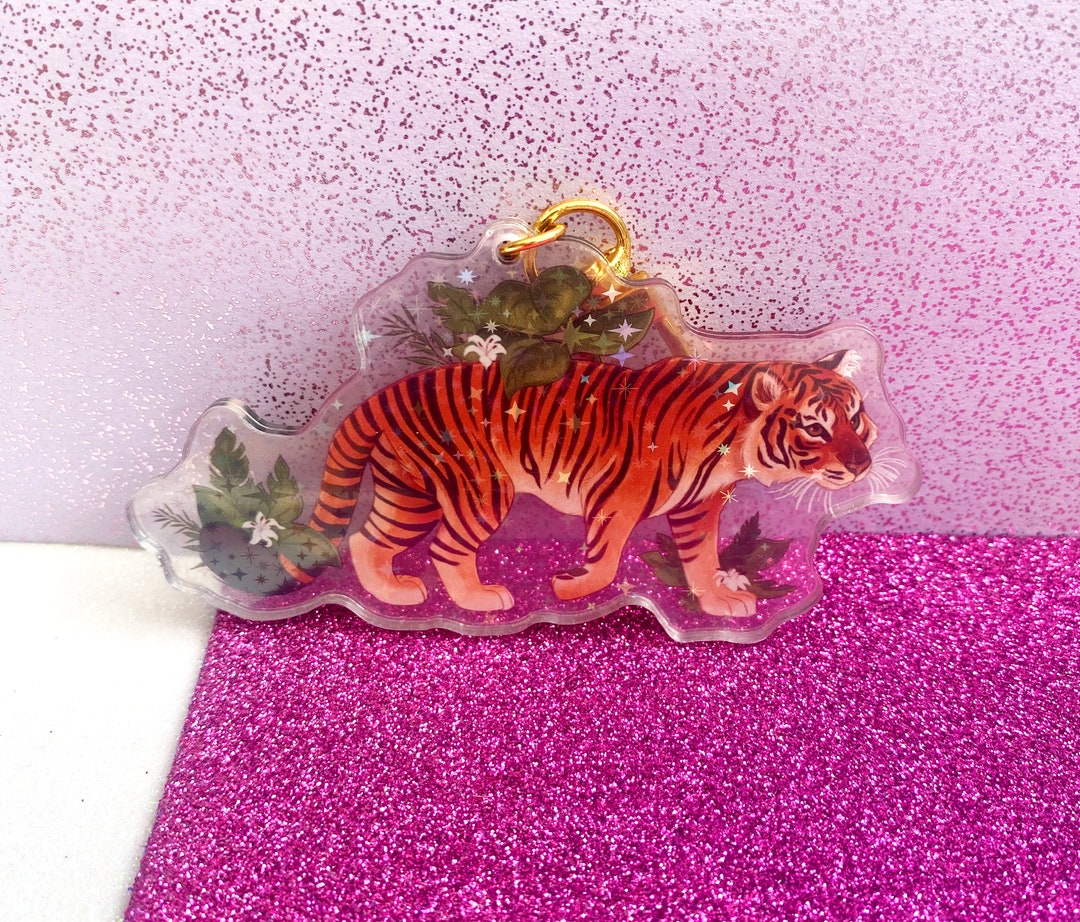Tiger Keyring Holograpgic Stars Keychain Charm Animals Zoo Big Cat ...